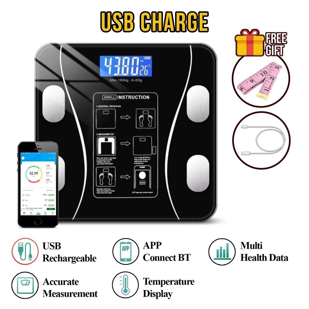Smart Phone Connect Digital Body Fat Weighing Scale Solar Powered ...