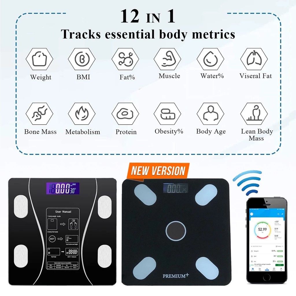 Smart Phone Connect Digital Body Fat Weighing Scale Solar Powered Penimbang Berat Badan, Health ...