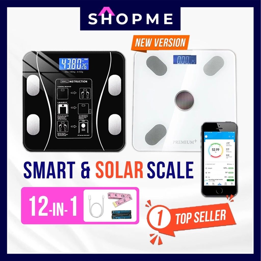 Smart Phone Connect Digital Body Fat Weighing Scale Solar Powered Penimbang Berat Badan, Health ...
