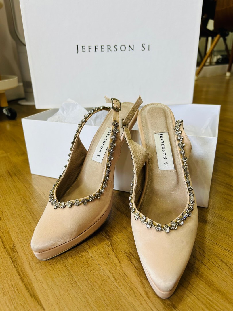 Jefferson Si Wedding Shoes Nude with Swarovski Size 7/8, Women's Fashion, Footwear, Heels on ...