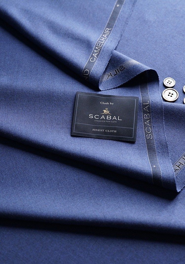 (Rare exclusive luxury) Scabal blue 50% silk 50% camel hair fabric for ...