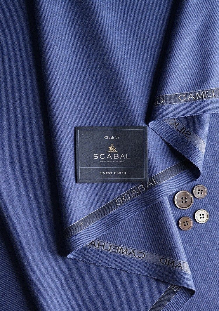 (Rare exclusive luxury) Scabal blue 50% silk 50% camel hair fabric for ...
