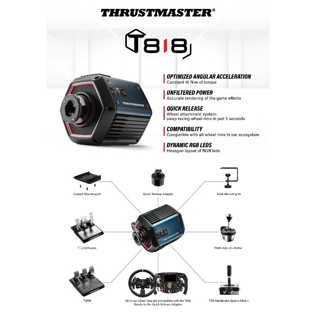 Thrustmaster T818 Direct Drive Wheel Base, Sim Racing Direct Drive ...