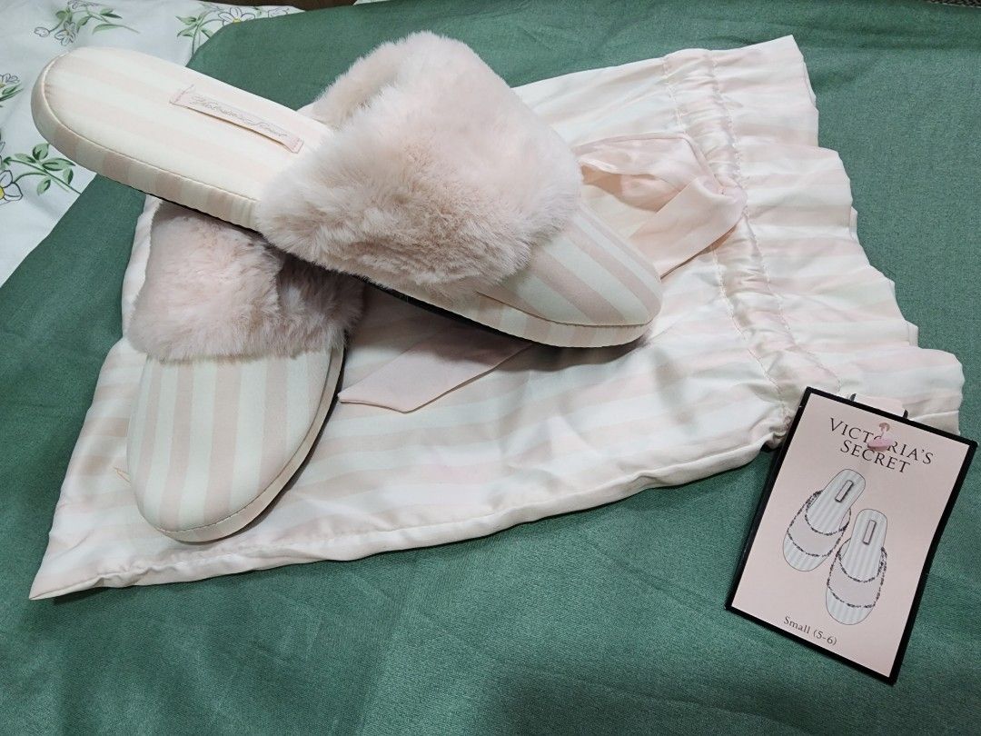 Victoria's Secret Pink Stripe Cozy Satin Slippers, Women's Fashion ...