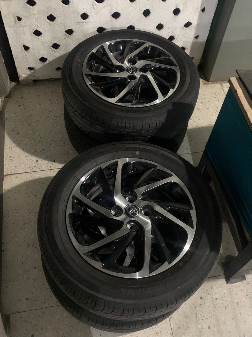 Vios 2024 XLE Stock Mags Yokohama tires, Car Parts & Accessories, Mags ...