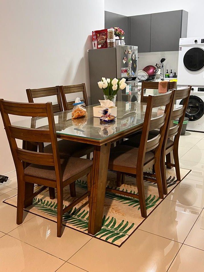 Solid Wood Dining Table 6 Seater Set with Chairs, Furniture & Home ...