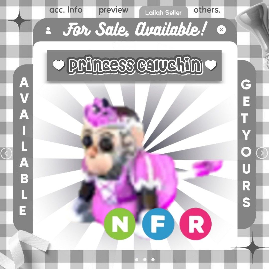 Adopt me |NFR Princess Capuchin Monkey|Legendary pet| Roblox, Video ...