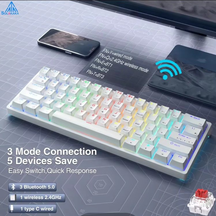 AULA 61 Keys Wireless Hot-swappable RGB Backlit Mechanical Keyboard Red ...