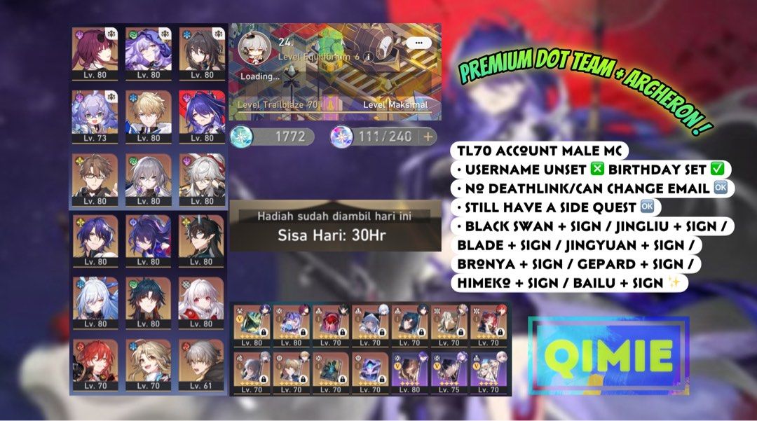 HSR TL70 Account Premium DOT Team + Archeron, Video Gaming, Video Games ...