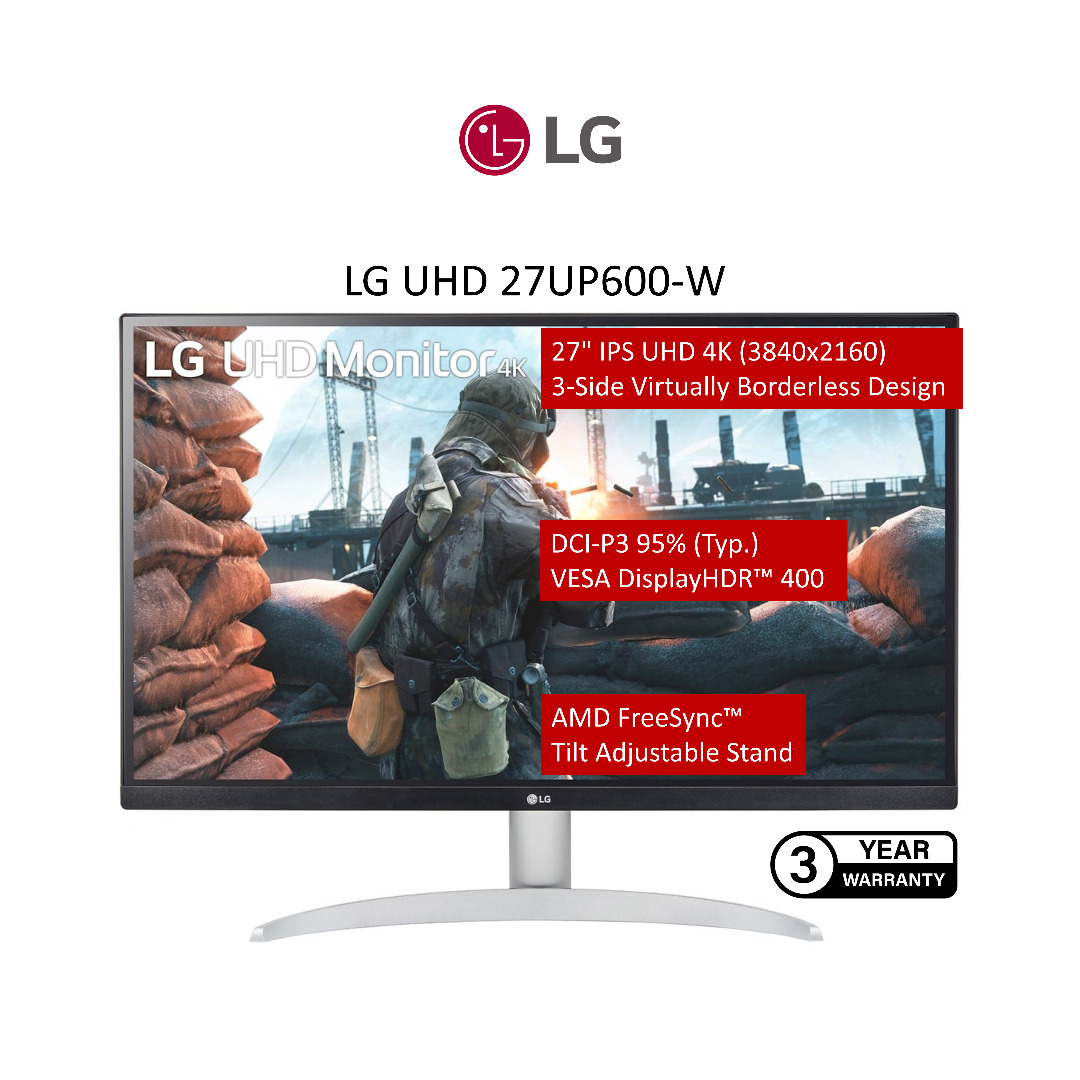 LG 27UP600-W 27-Inch UHD (3840 x 2160) IPS Monitor with Radeon Freesync Technology and HDR10 ...