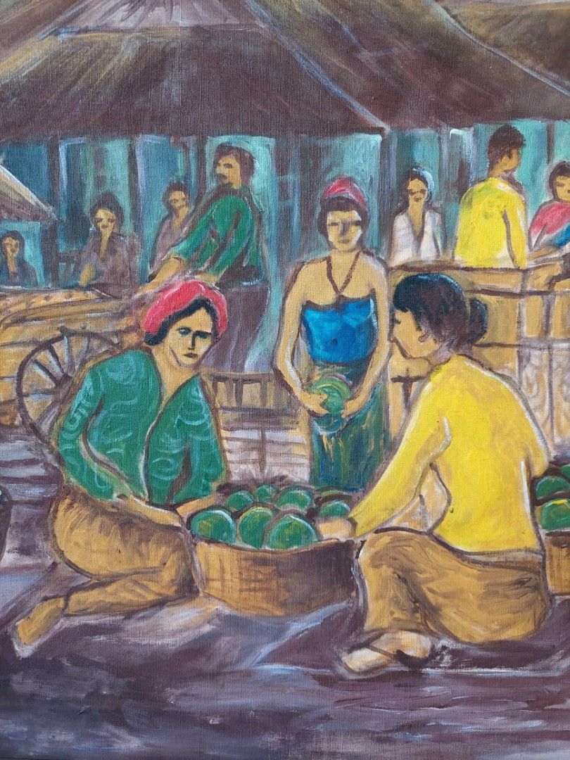 Lukisan Pasar Karya Barli 1996, Antik, Pajangan di Carousell