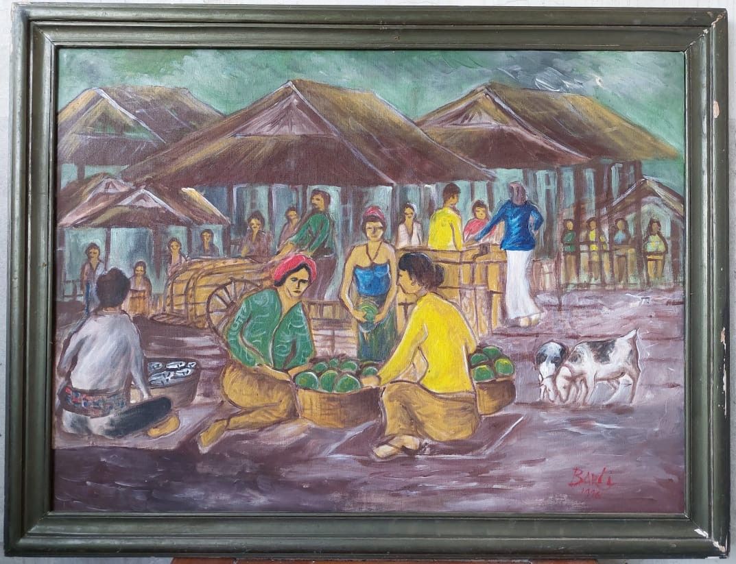 Lukisan Pasar Karya Barli 1996, Antik, Pajangan di Carousell
