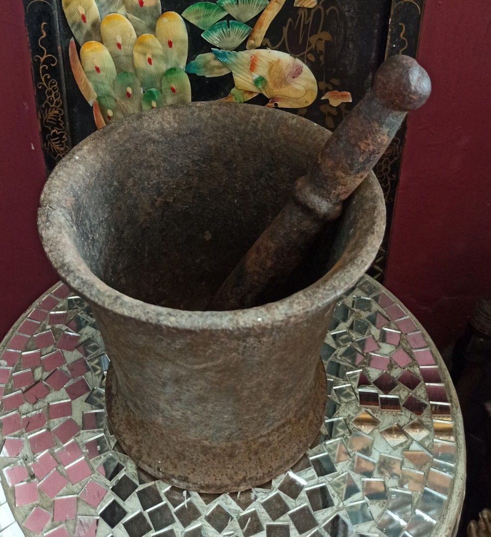 Lumpang besi kuno & Alu penumbuk Jamu jadul Antik langka tua berat ...
