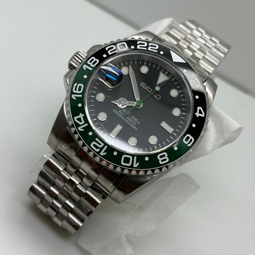Seiko mods submarine sprite Bezel nh35 automatic left hand sapphire ...