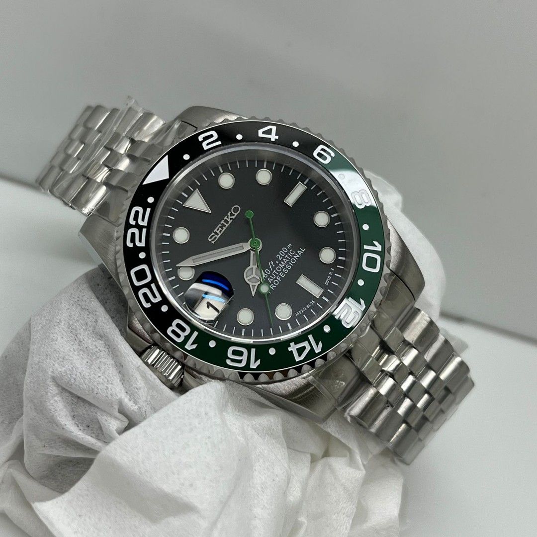 Seiko mods submarine sprite Bezel nh35 automatic left hand sapphire ...