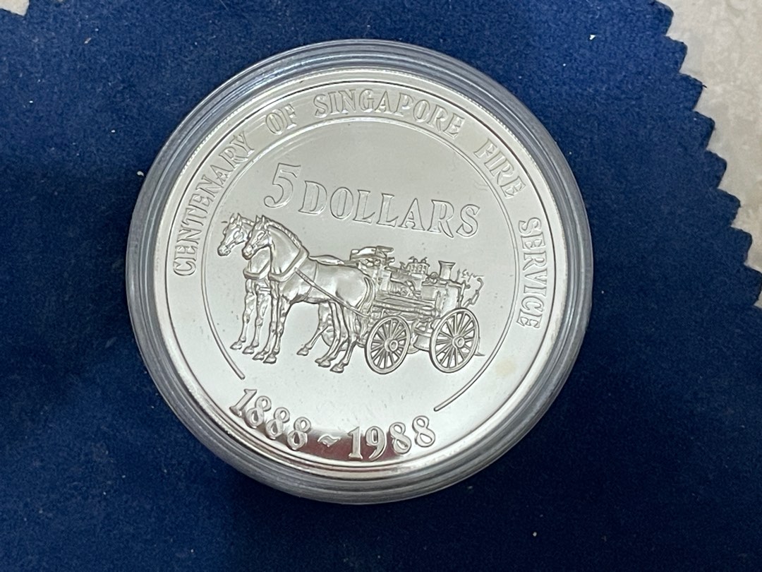 SINGAPORE $5 1988 PROOF SILVER COIN - CENTENARY OF SINGAPORE FIRE ...