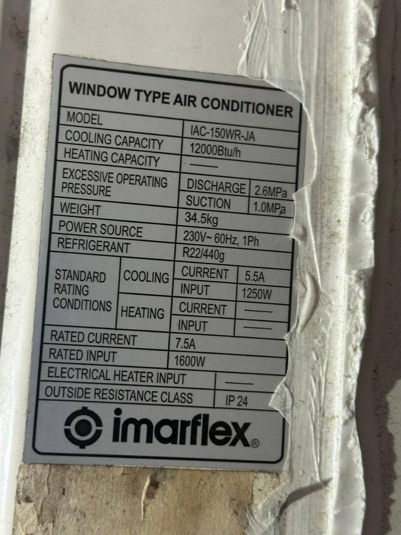 1.5HP Imarflex Window Type Aircon, TV & Home Appliances, Air Conditioning and Heating on Carousell