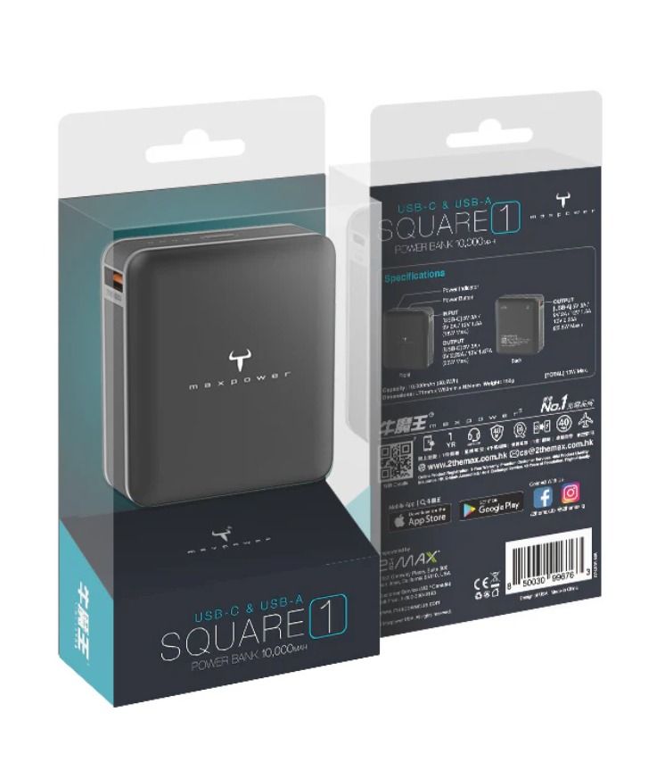 (全新行貨) 2the Max 牛魔王 Maxpower SQUARE1 10000mAh 外置充電器, 手提電話, 電話及其他裝置配件 ...