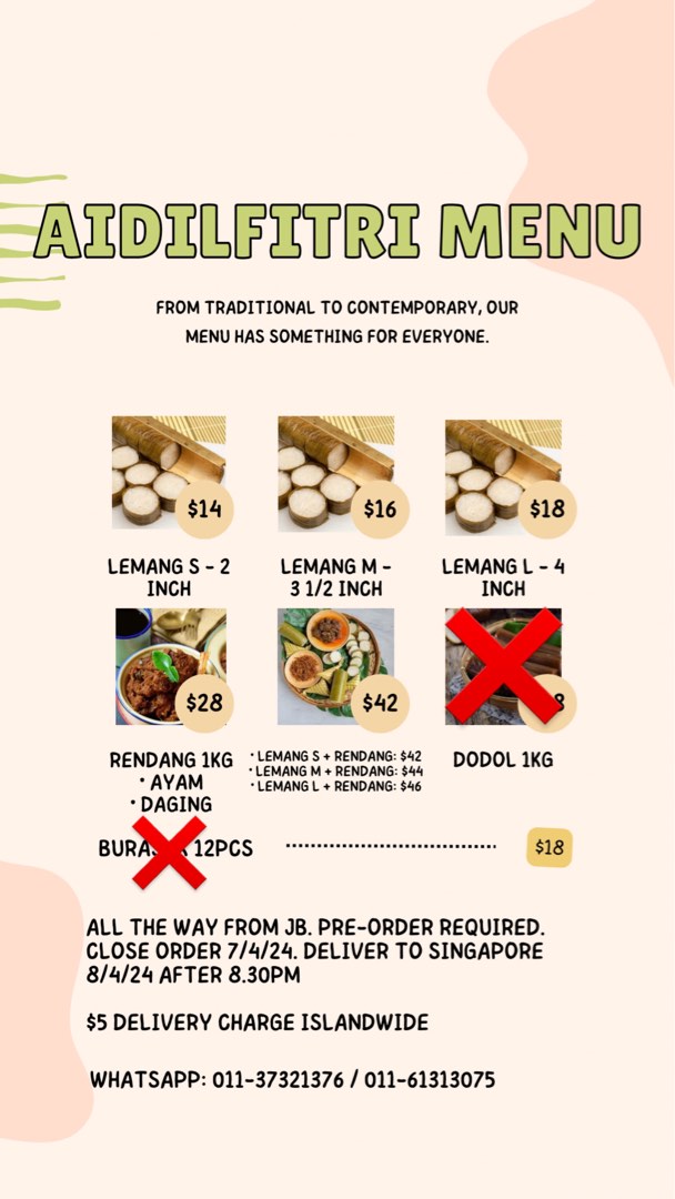 Aidilfitri Menu (RAYA 2024) - Lemang Rendang Dodol Burasak, Food ...