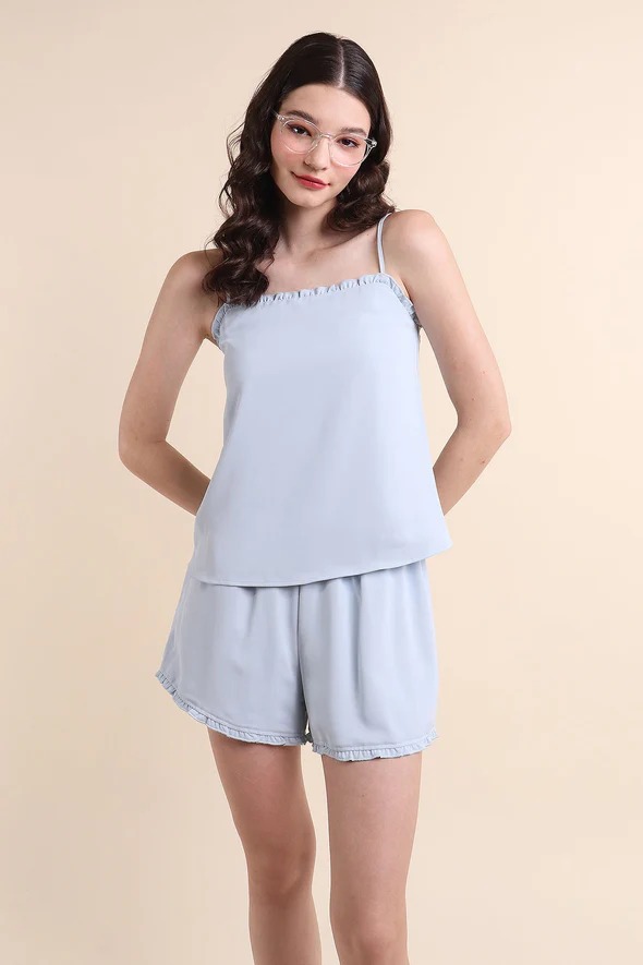 BNWT EVELYN FRILLY 2-PIECE LOUNGE SET IN SOFT BLUE, Women's Fashion ...