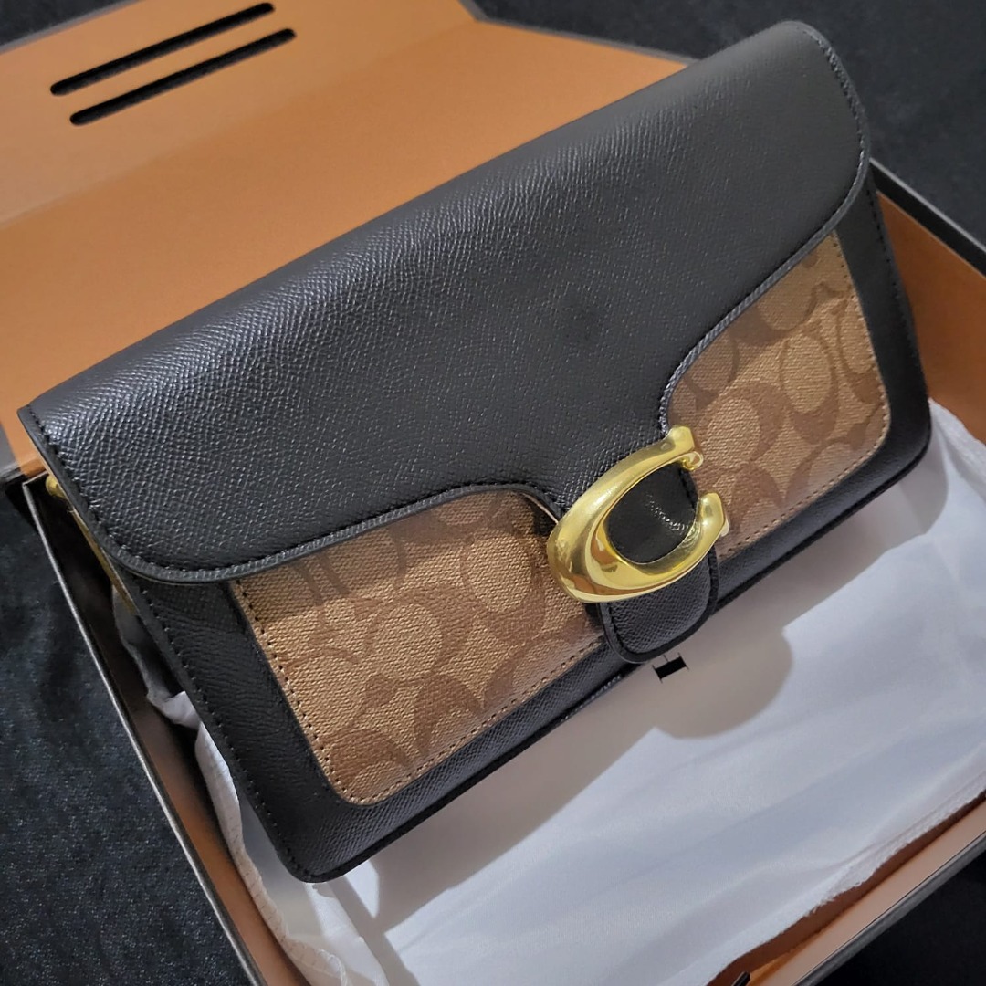 COACH Tabby Shoulder Bag Black Signature (MIRROR), Fesyen Wanita, Tas ...