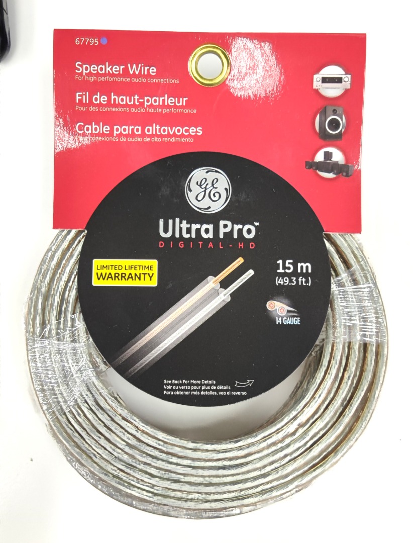 GE 67795 Speaker Wire with High Performance Audio Connections & 15m ...