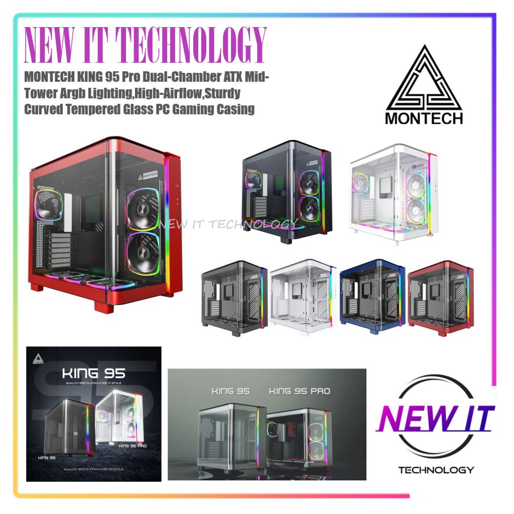 MONTECH KING 95 Pro Dual-Chamber ATX Mid-Tower Argb Lighting,High-Airflow,Sturdy Curved Tempered ...