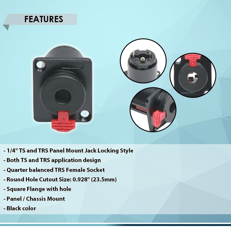 PL55 FEMALE CHASIS TYPE BLACK, 6.35mm 1/4inc STEREO TRS, AUDIO SOCKET ...