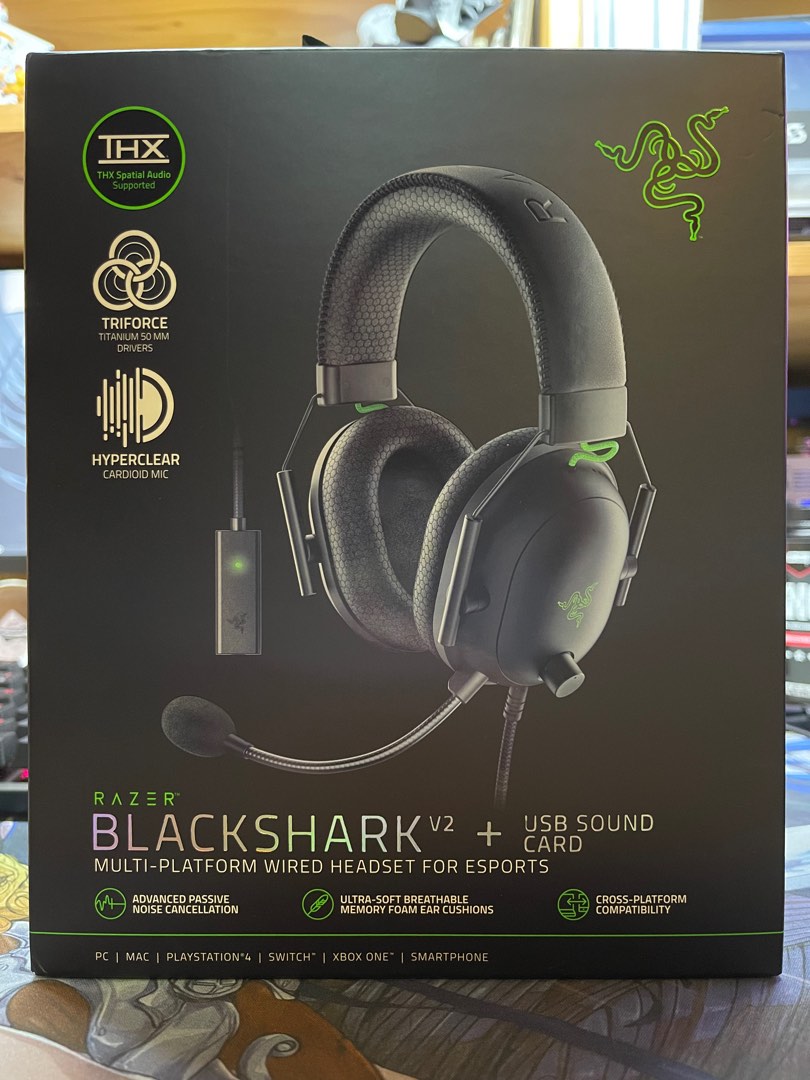 Razer Blackshark V2+usb sound card[有盒齊配件], 音響器材, 頭戴式/罩耳式耳機 - Carousell