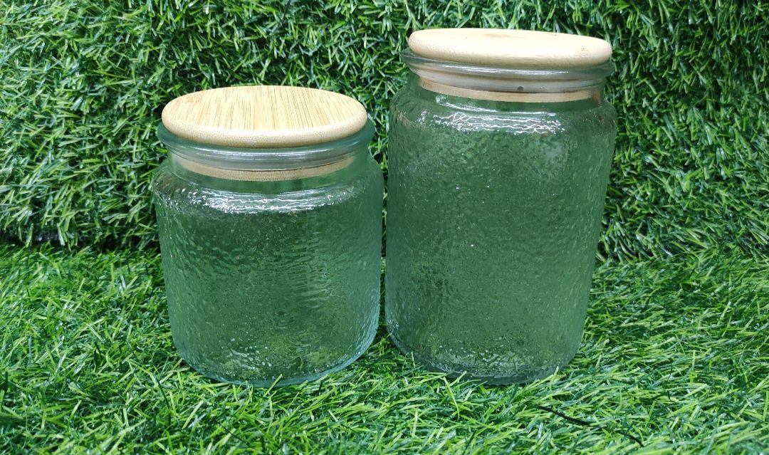 Round Hammer Grain Glass Canister Jar 500ml 700ml Bamboo Lid, Furniture ...