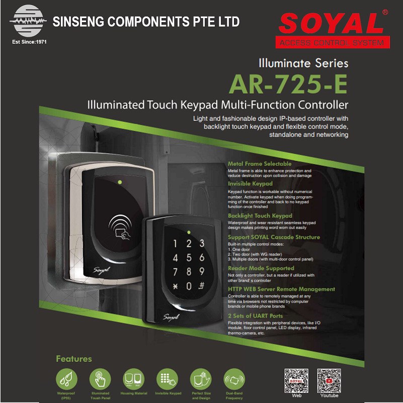 Soyal AR-725-ESR11B1-A Door Access Reader | Built in Dual Frequency 125KHZ EM RFID Card + 13 ...