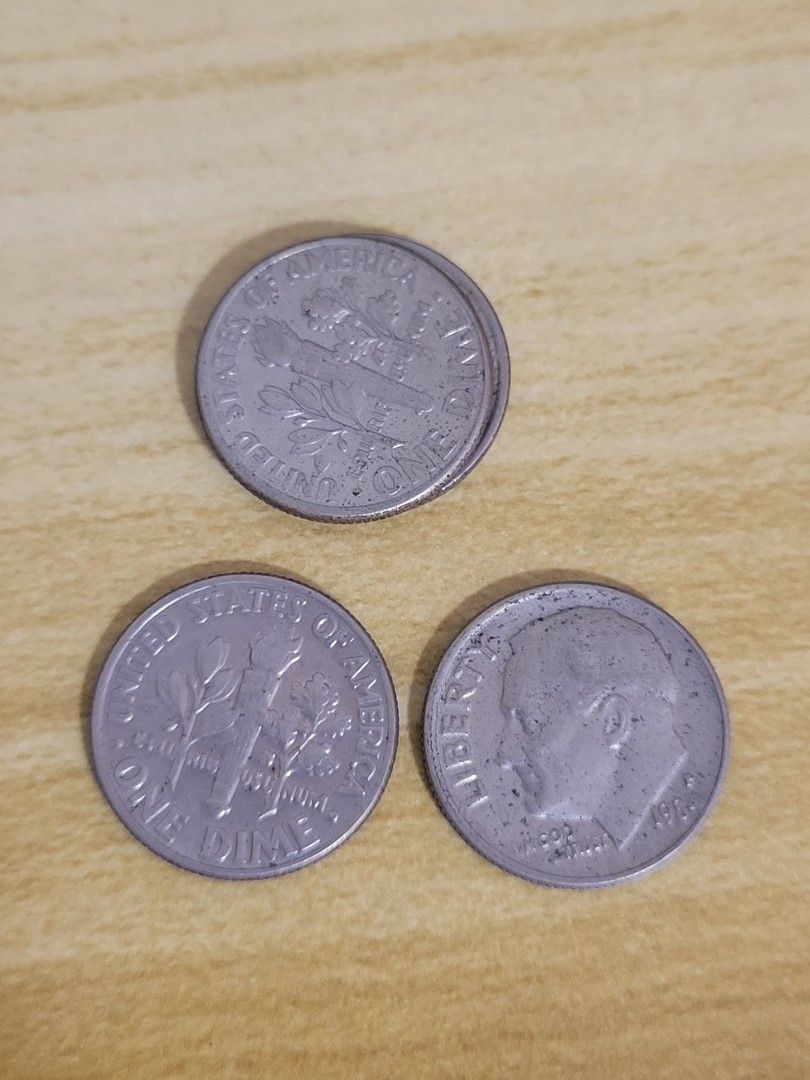 舊硬幣 美國硬幣-美元-錢幣 ONE DIME 有4枚, 書籍、休閒與玩具, 收藏、紀念品, 錢幣、紙鈔在旋轉拍賣