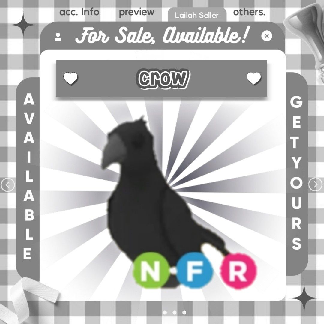 Adopt me |NFR Crow|Legendary pet| Roblox, Video Gaming, Gaming ...
