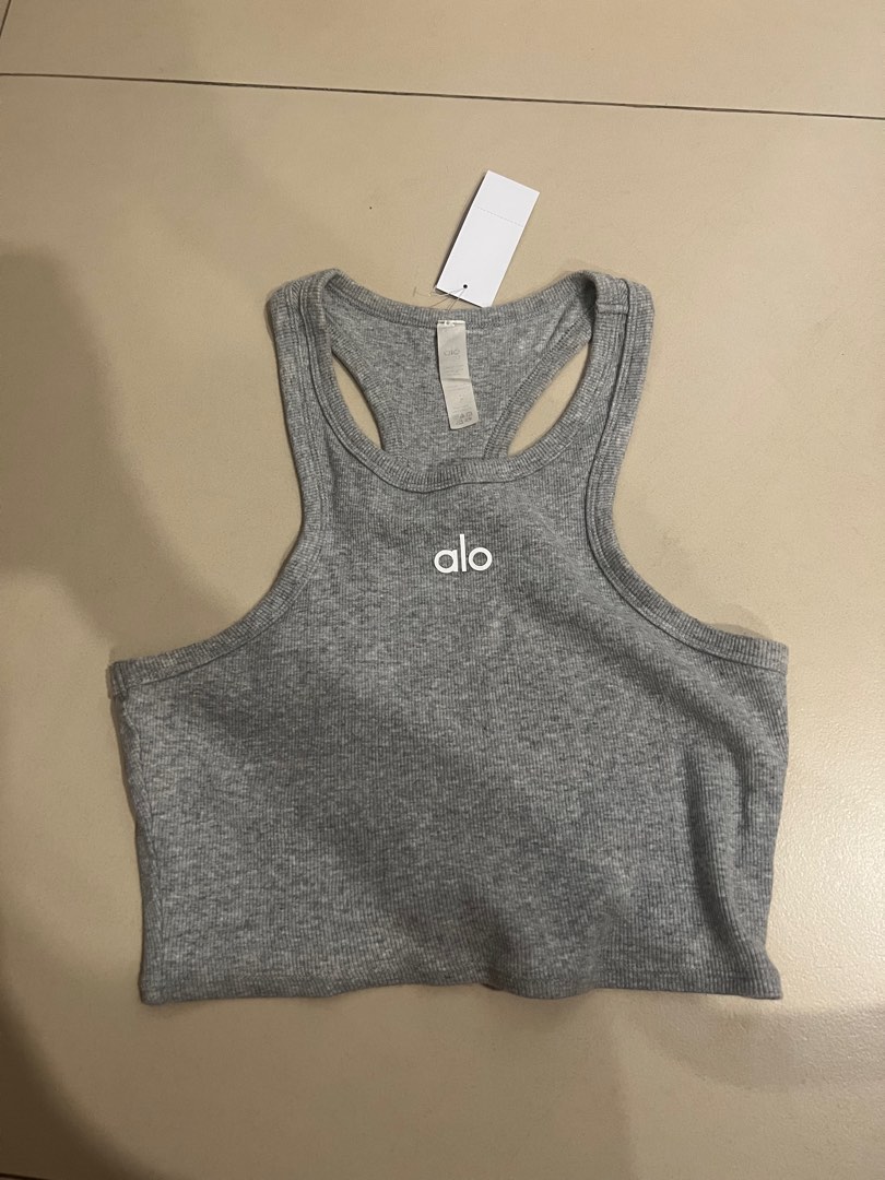 Alo Yoga Aspire Grey Rib Tank, Olah Raga, Baju Olahraga di Carousell