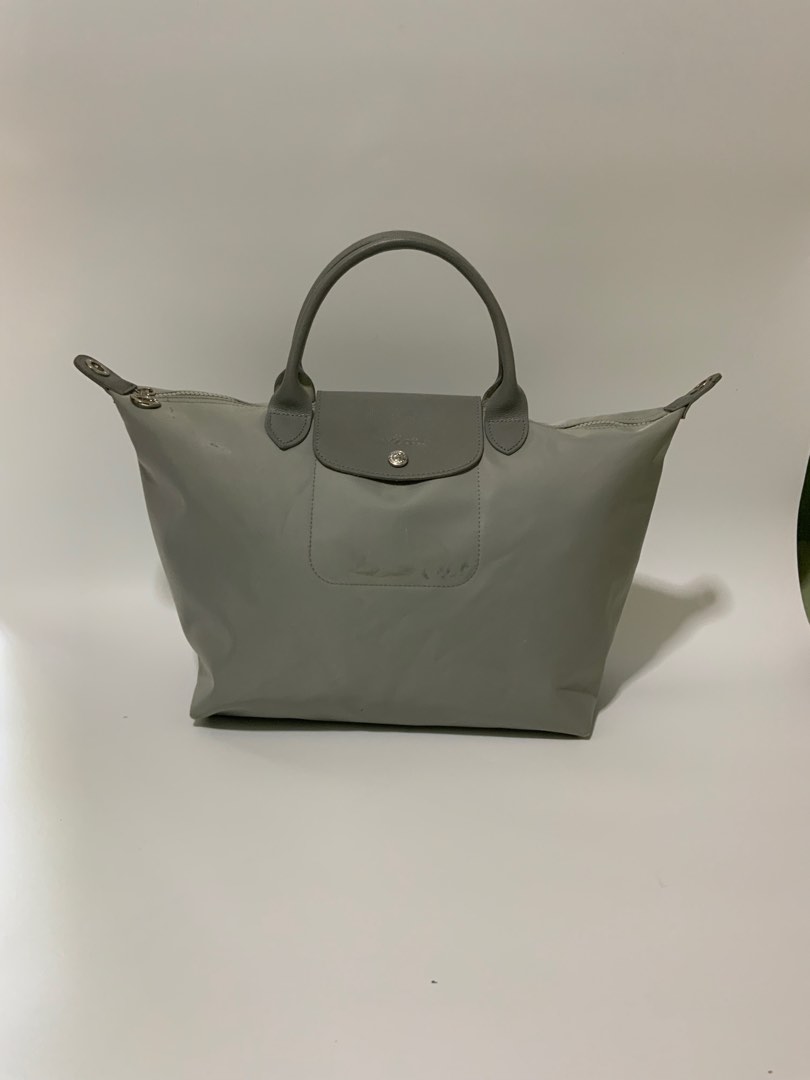 Longchamp Grey Leather And Nylon Medium Le Pliage Tote, Luxury, Bags ...