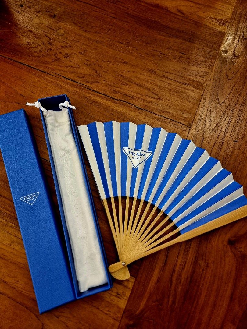 Prada Novelty Folding Bamboo Fan in Sensu Blue White, Hobbies & Toys ...