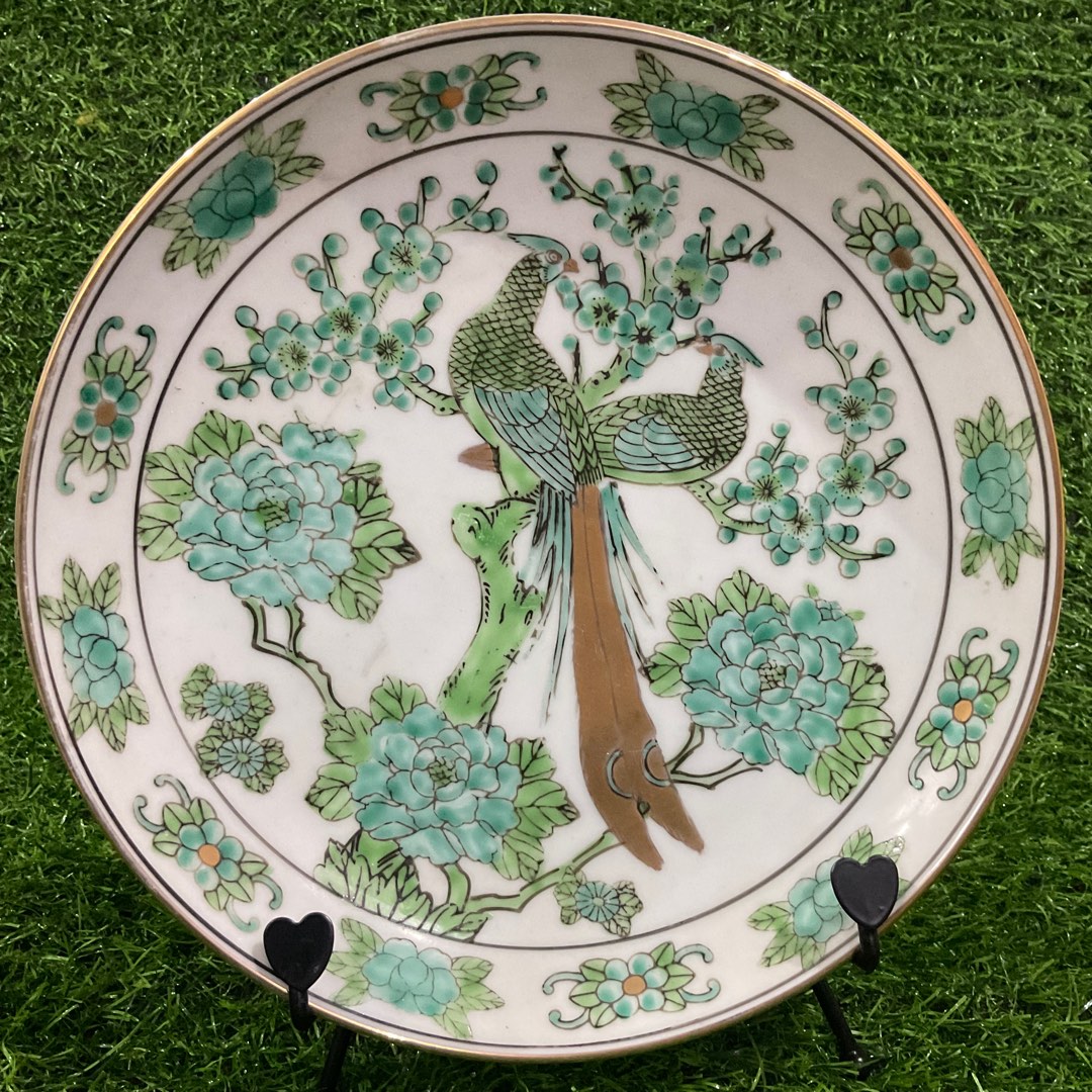 Vintage Green Imari Kutani Chinoiserie Handpainted Green Peacock Gold ...