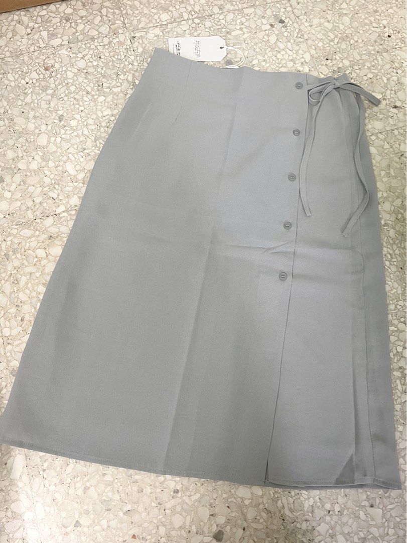 ACW Button Panel Sash Midi Skirt In Sky, Women's Fashion, Bottoms ...