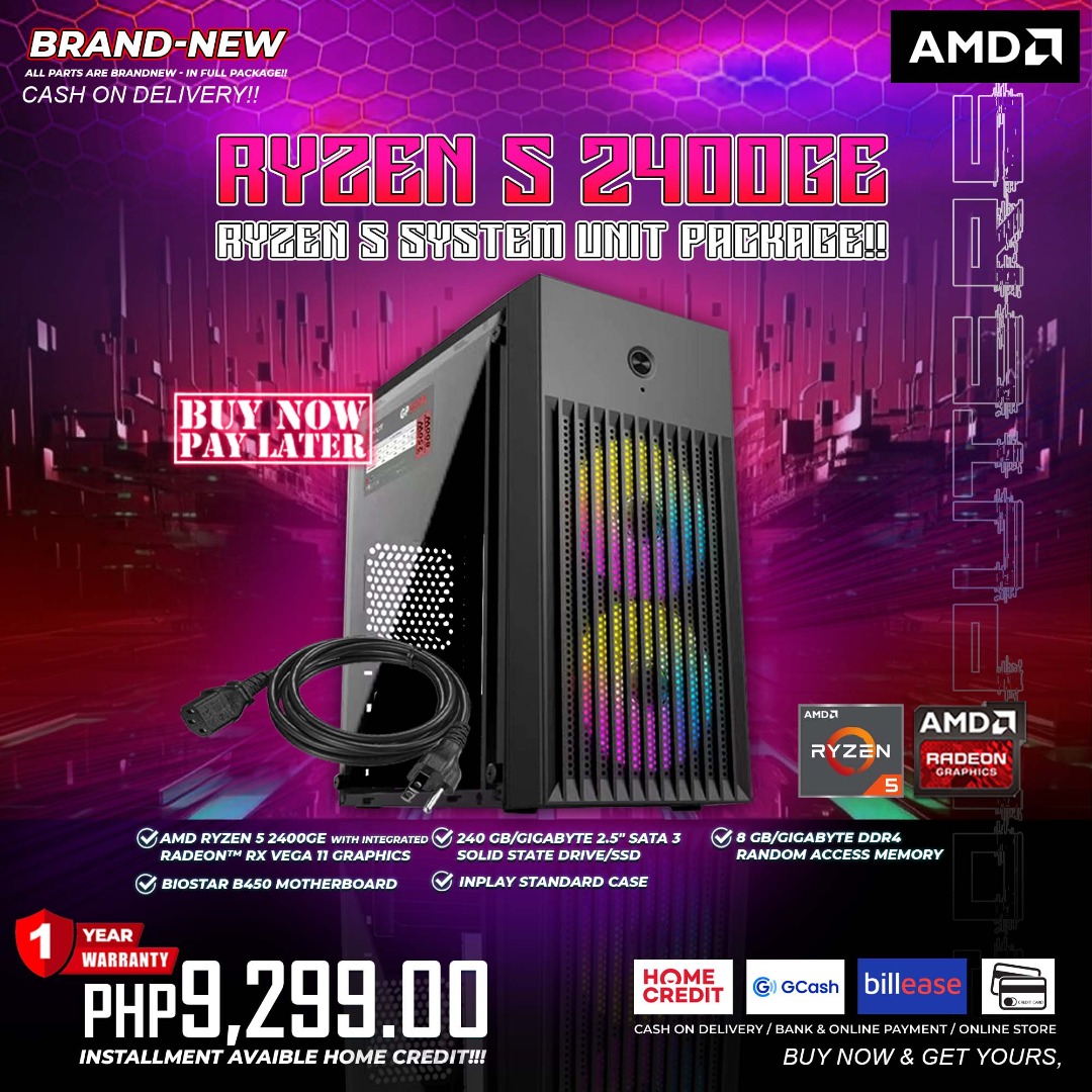 AMD RYZEN 5 2400G COMPUTER PACKAGE, PISONET TABLETOP/SINGLE/TWIN PISONET