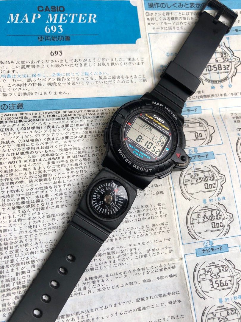 Casio map 100 map meter vintage 1986 Japan, Fesyen Pria, Jam Tangan di ...