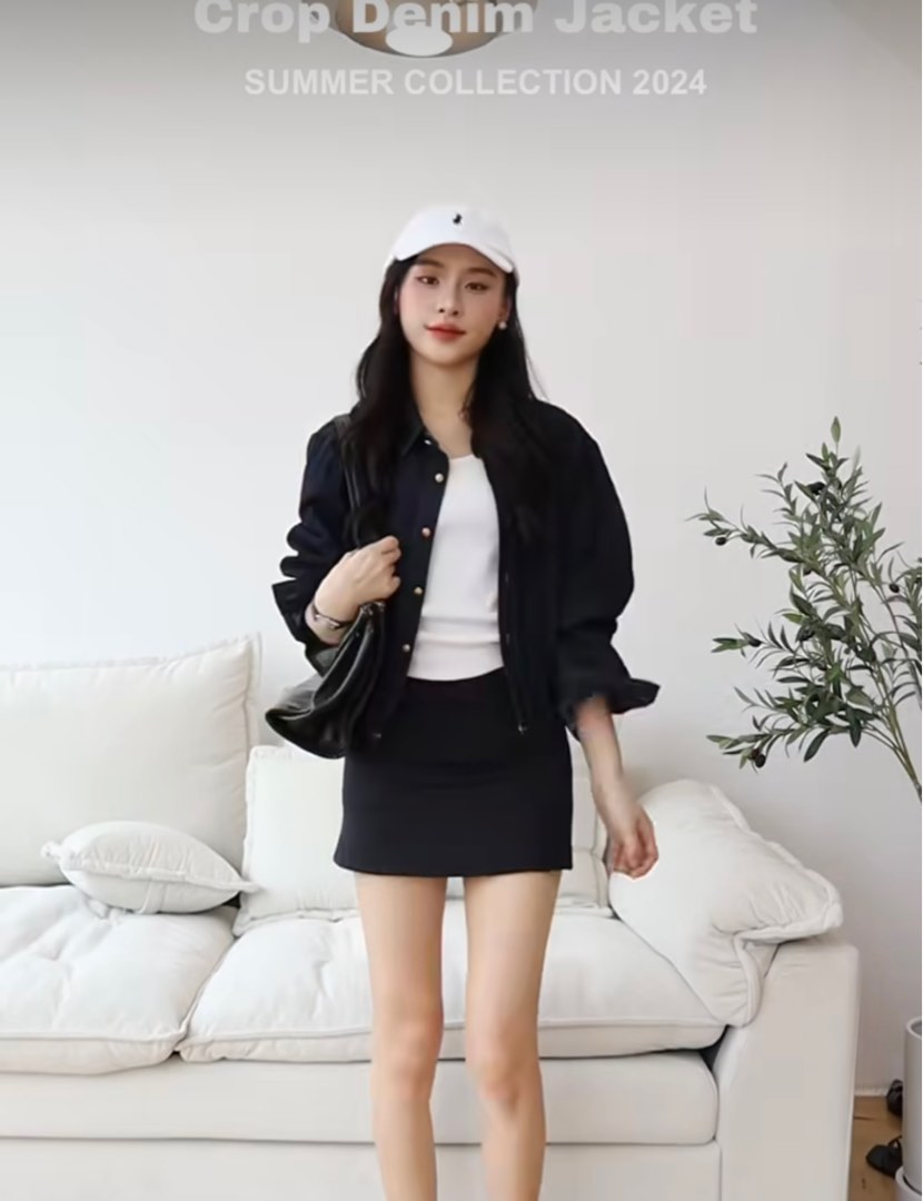 chuu21 crop denim new design, Women's Fashion, Coats, Jackets and ...