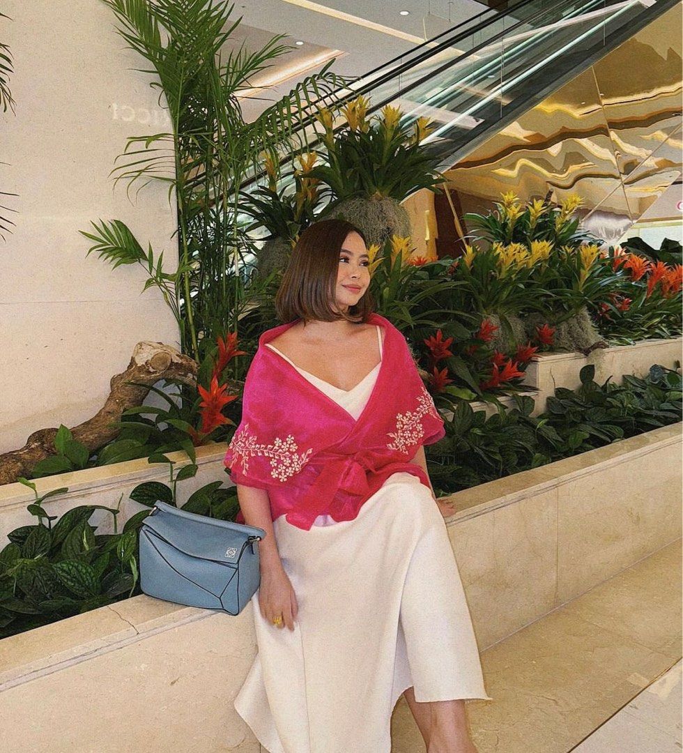 Filibela Modern Filipiniana Wraparound Pink, Women's Fashion, Dresses ...