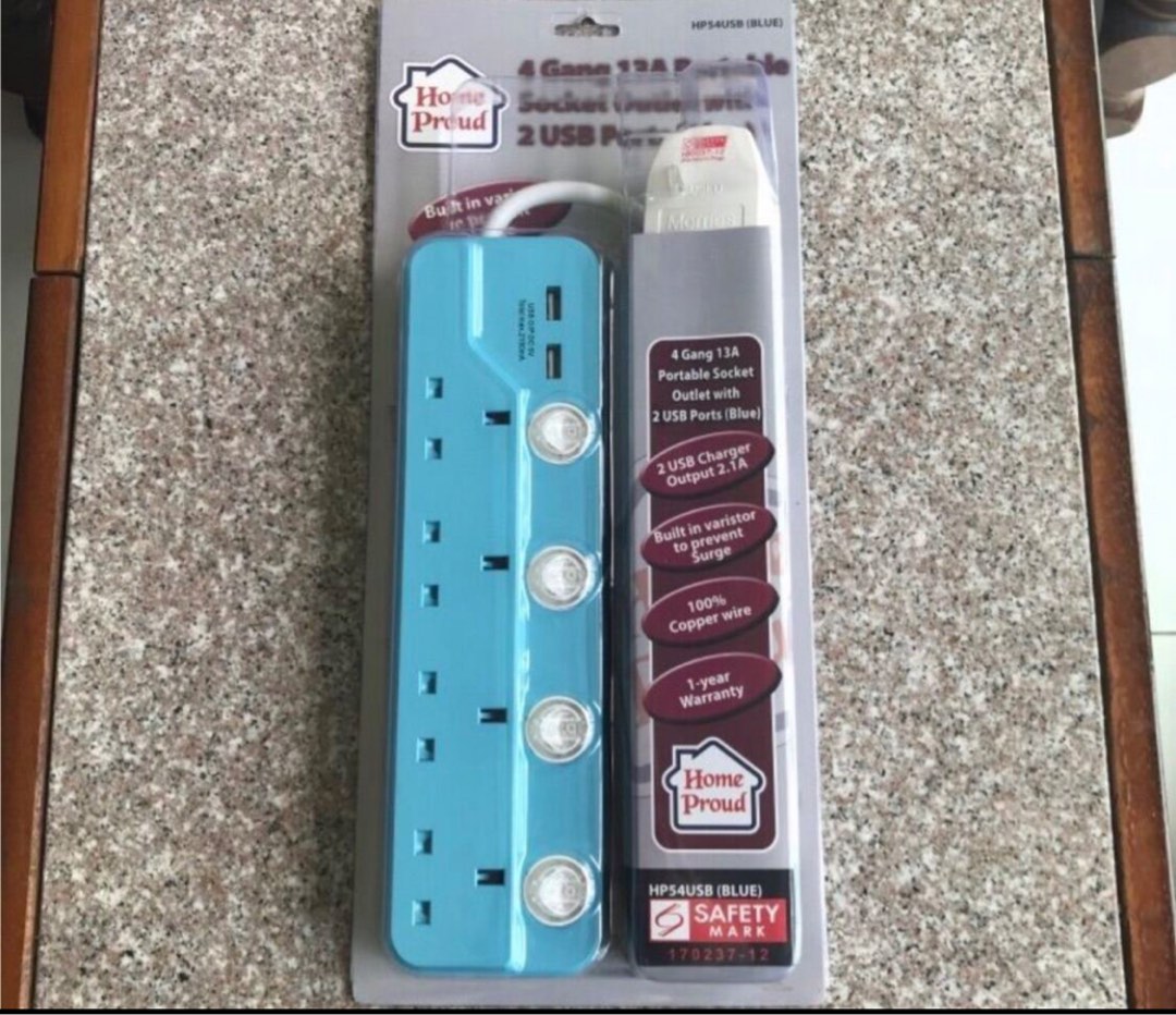 HomeProud Extension Socket 4Ways 2USB Ports 3M, TV & Home Appliances ...