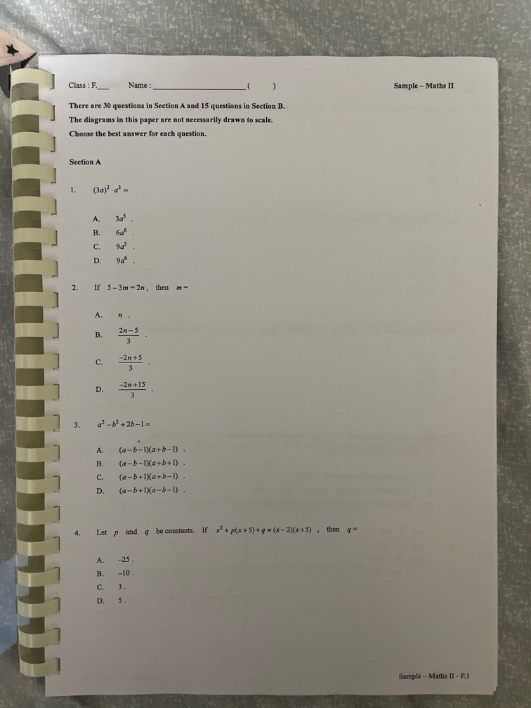 Math Paper 2 Past Paper SP-2023, 興趣及遊戲, 書本 & 文具, 教科書 - Carousell