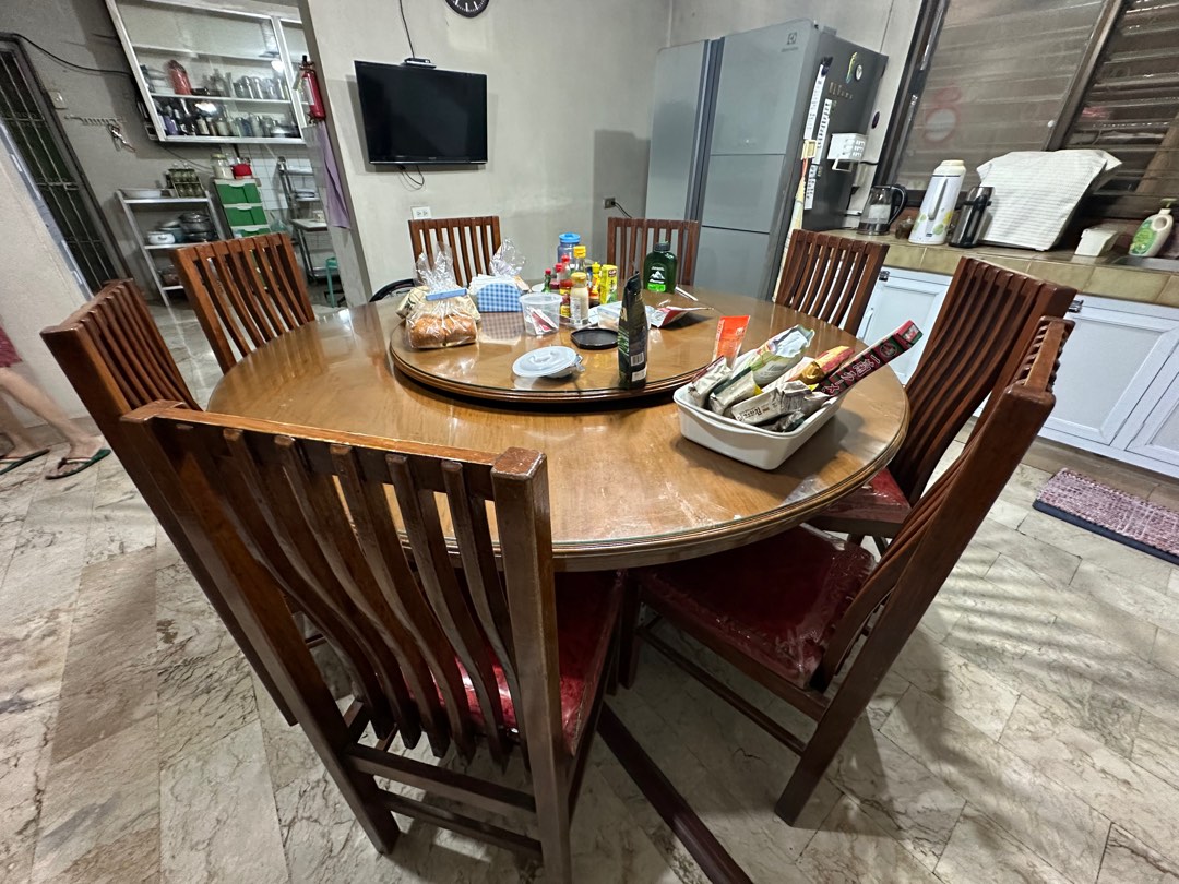 Narra Wood round table 10 seater with 10 chairs, Furniture & Home ...