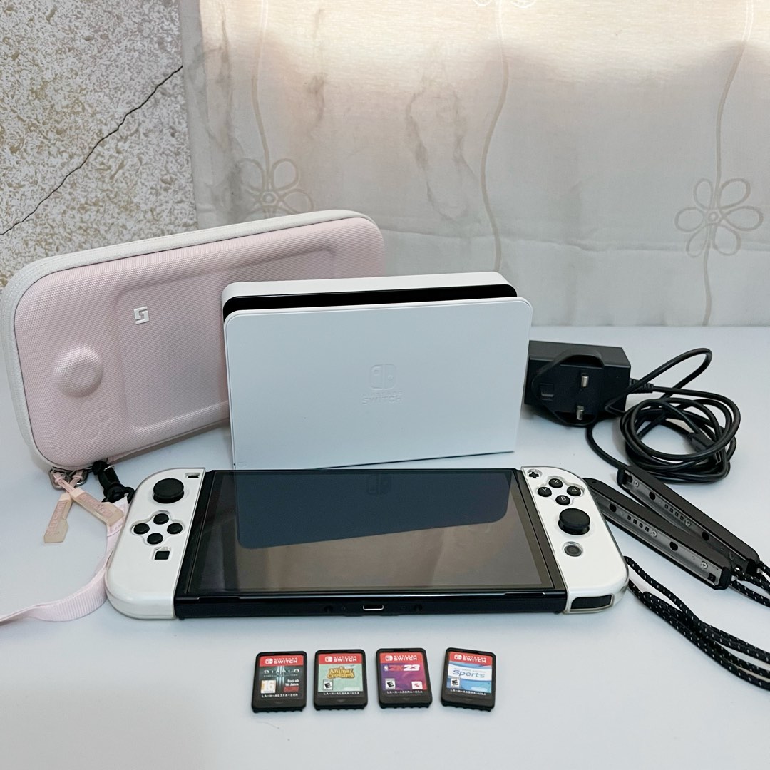 Nintendo Switch Console with White Joycon (OLED Model), Video Gaming ...