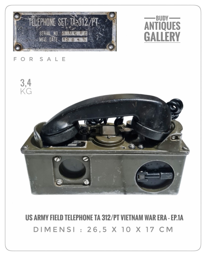 US Army Field Telephone TA-312/PT Vietnam War Era - Ep.1A, Antik ...