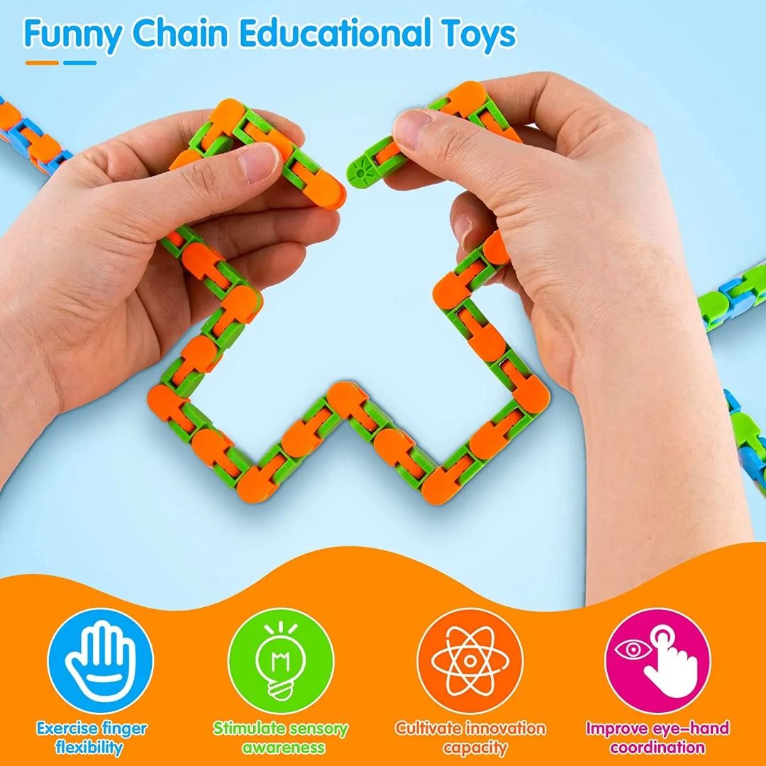 3pc 24 Links Wacky Tracks Toy Snake Click Snap Fidget Toy Chain Link ...