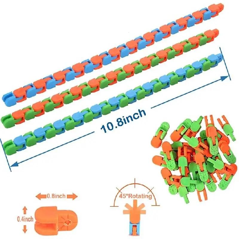 3pc 24 Links Wacky Tracks Toy Snake Click Snap Fidget Toy Chain Link ...