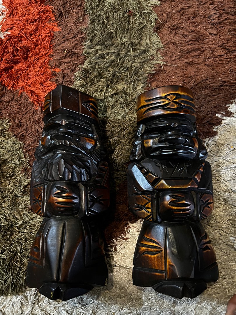 Ainu Couple Hand Carved Wood Hokkaido Japanese Tiki Totem, Furniture ...